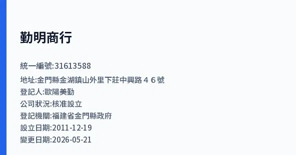 勤明商行的照片-統編 31613588(金門縣) 公司登記資料與營業項目詳細圖表