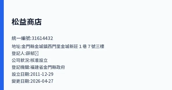 松益商店的照片-統編 31614432(金門縣) 公司登記資料與營業項目詳細圖表