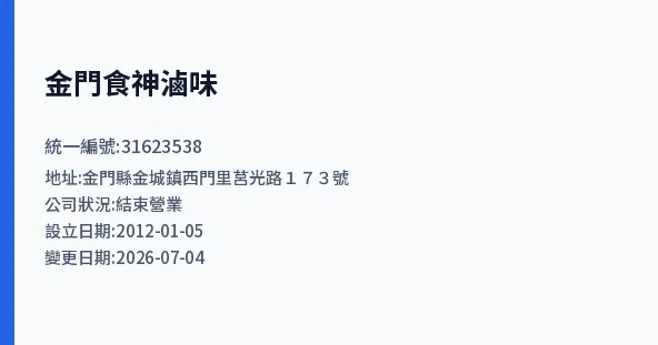金門食神滷味的照片-統編 31623538(金門縣) 公司登記資料與營業項目詳細圖表