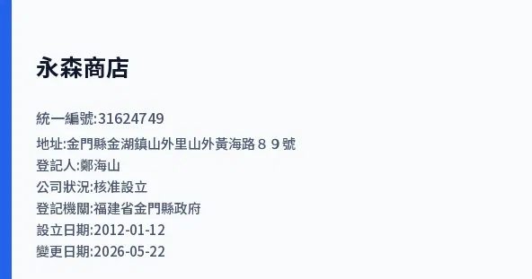 永森商店的照片-統編 31624749(金門縣) 公司登記資料與營業項目詳細圖表