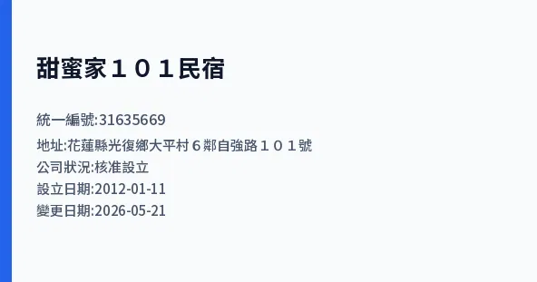 甜蜜家101民宿的照片-統編 31635669(花蓮縣) 公司登記資料與營業項目詳細圖表