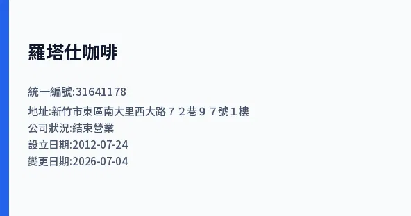 羅塔仕咖啡的照片-統編 31641178(新竹市) 公司登記資料與營業項目詳細圖表