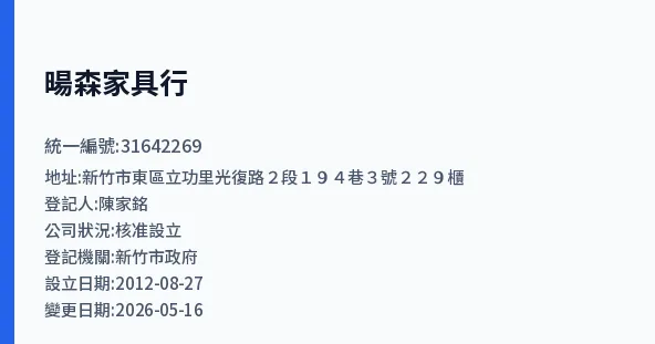 暘森家具行的照片-統編 31642269(新竹市) 公司登記資料與營業項目詳細圖表