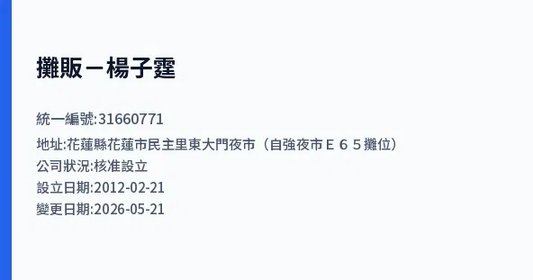 攤販-楊子霆的照片-統編 31660771(花蓮縣) 公司登記資料與營業項目詳細圖表
