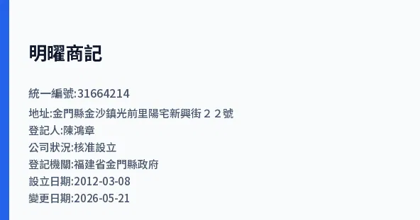 明曜商記的照片-統編 31664214(金門縣) 公司登記資料與營業項目詳細圖表