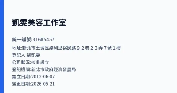 凱雯美容工作室的照片-統編 31685457(新北市) 公司登記資料與營業項目詳細圖表