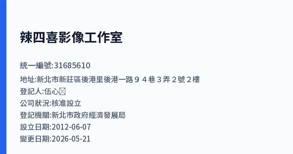 辣四喜影像工作室的照片-統編 31685610(新北市) 公司登記資料與營業項目詳細圖表