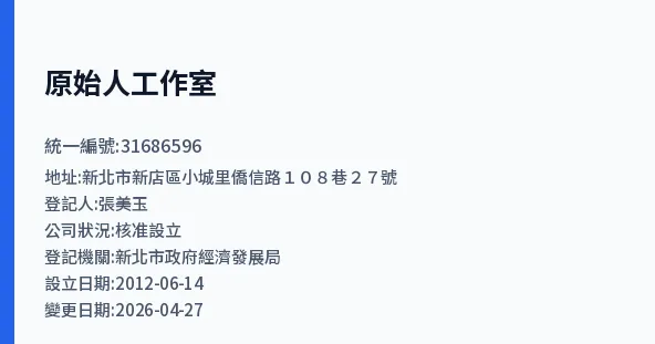 原始人工作室的照片-統編 31686596(新北市) 公司登記資料與營業項目詳細圖表