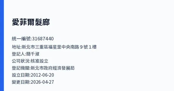 愛菲爾髮廊的照片-統編 31687440(新北市) 公司登記資料與營業項目詳細圖表