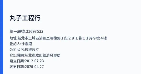 丸子工程行的照片-統編 31693533(新北市) 公司登記資料與營業項目詳細圖表