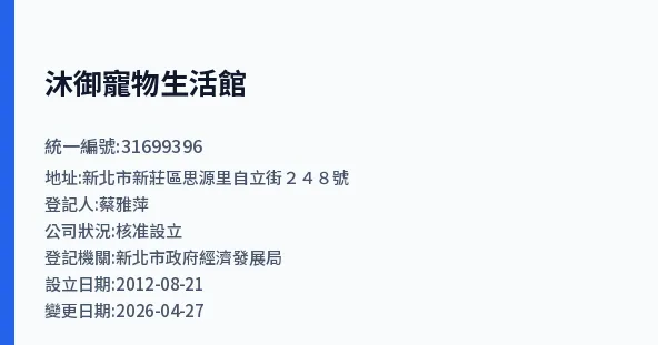 沐御寵物生活館的照片-統編 31699396(新北市) 公司登記資料與營業項目詳細圖表