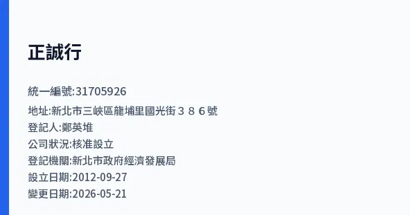 正誠行的照片-統編 31705926(新北市) 公司登記資料與營業項目詳細圖表