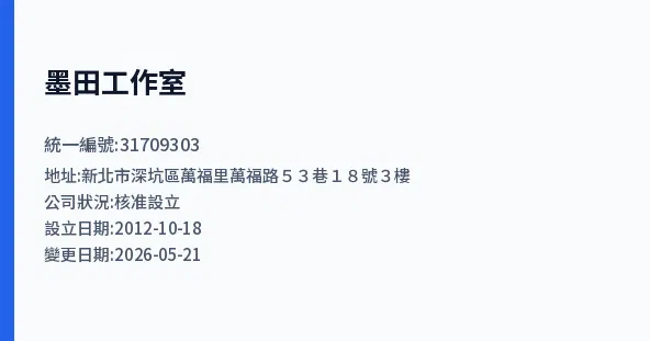 墨田工作室的照片-統編 31709303(新北市) 公司登記資料與營業項目詳細圖表