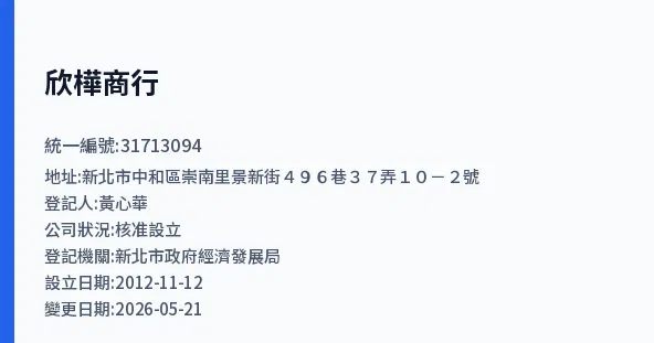 欣樺商行的照片-統編 31713094(新北市) 公司登記資料與營業項目詳細圖表