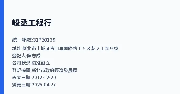 峻丞工程行的照片-統編 31720139(新北市) 公司登記資料與營業項目詳細圖表