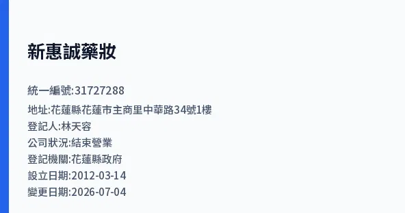 新惠誠藥妝的照片-統編 31727288(花蓮縣) 公司登記資料與營業項目詳細圖表