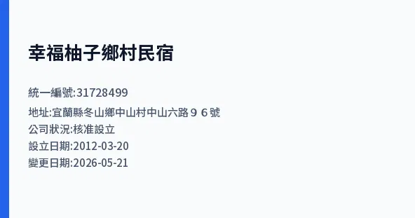 幸福柚子鄉村民宿的照片-統編 31728499(宜蘭縣) 公司登記資料與營業項目詳細圖表
