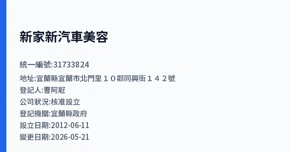 新家新汽車美容的照片-統編 31733824(宜蘭縣) 公司登記資料與營業項目詳細圖表