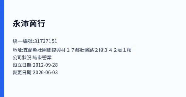 永沛商行的照片-統編 31737151(宜蘭縣) 公司登記資料與營業項目詳細圖表