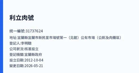 利立肉號的照片-統編 31737624(宜蘭縣) 公司登記資料與營業項目詳細圖表