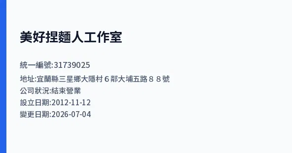 美好捏麵人工作室的照片-統編 31739025(宜蘭縣) 公司登記資料與營業項目詳細圖表