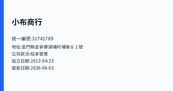 小布商行的照片-統編 31741789(金門縣) 公司登記資料與營業項目詳細圖表