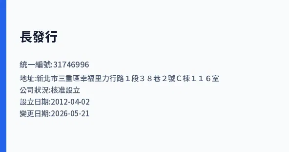 長發行的照片-統編 31746996(新北市) 公司登記資料與營業項目詳細圖表