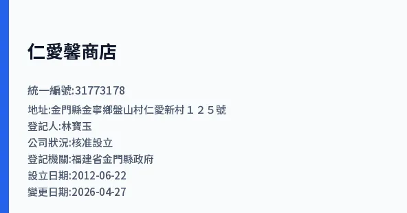 仁愛馨商店的照片-統編 31773178(金門縣) 公司登記資料與營業項目詳細圖表