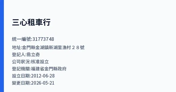 三心租車行的照片-統編 31773748(金門縣) 公司登記資料與營業項目詳細圖表