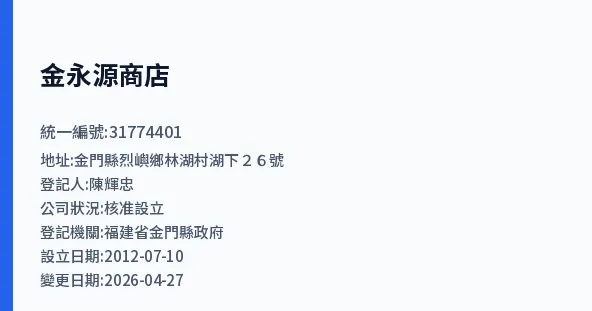 金永源商店的照片-統編 31774401(金門縣) 公司登記資料與營業項目詳細圖表