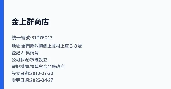 金上群商店的照片-統編 31776013(金門縣) 公司登記資料與營業項目詳細圖表