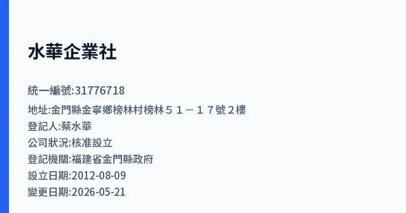 水華企業社的照片-統編 31776718(金門縣) 公司登記資料與營業項目詳細圖表