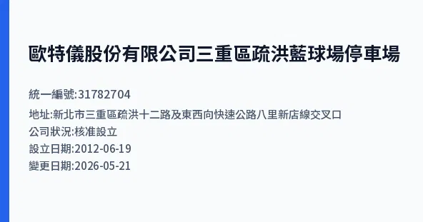 歐特儀股份有限公司三重區疏洪藍球場停車場的照片-統編 31782704(新北市) 公司登記資料與營業項目詳細圖表
