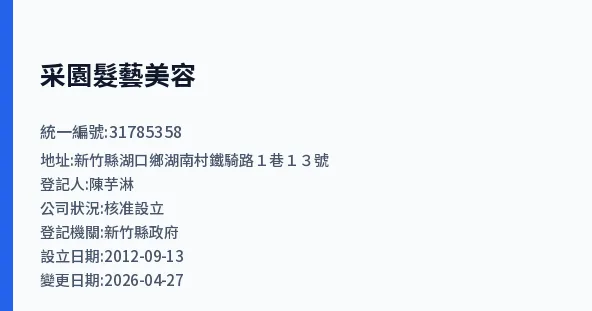 采園髮藝美容的照片-統編 31785358(新竹縣) 公司登記資料與營業項目詳細圖表