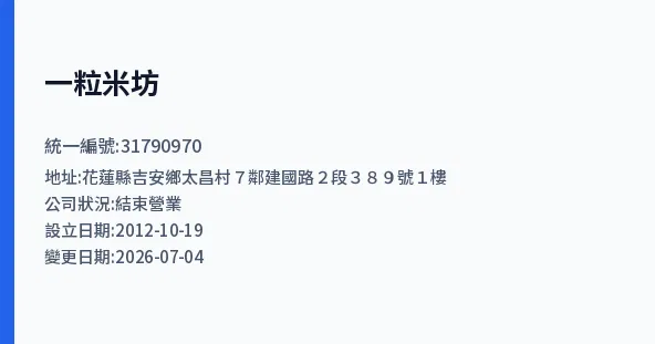 一粒米坊的照片-統編 31790970(花蓮縣) 公司登記資料與營業項目詳細圖表