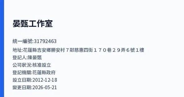 晏甄工作室的照片-統編 31792463(花蓮縣) 公司登記資料與營業項目詳細圖表