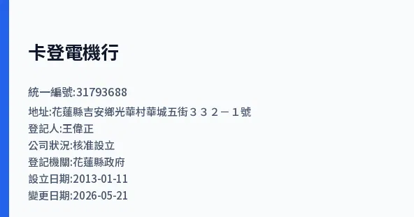 卡登電機行的照片-統編 31793688(花蓮縣) 公司登記資料與營業項目詳細圖表