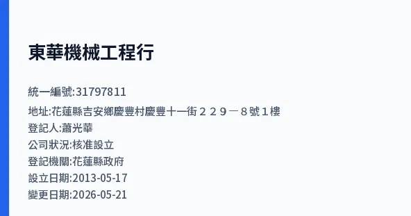 東華機械工程行的照片-統編 31797811(花蓮縣) 公司登記資料與營業項目詳細圖表