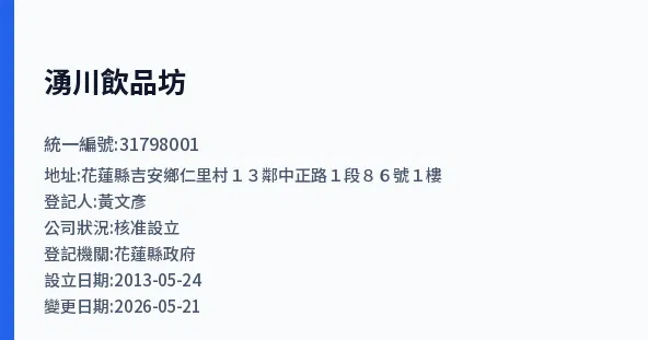 湧川飲品坊的照片-統編 31798001(花蓮縣) 公司登記資料與營業項目詳細圖表