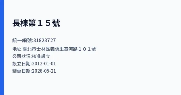 長棟第15號的照片-統編 31823727(臺北市) 公司登記資料與營業項目詳細圖表