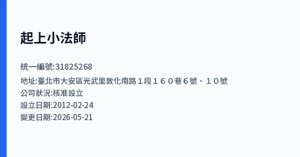 起上小法師的照片-統編 31825268(臺北市) 公司登記資料與營業項目詳細圖表