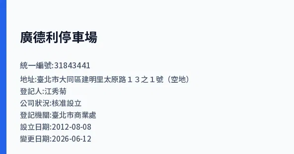 廣德利停車場的照片-統編 31843441(臺北市) 公司登記資料與營業項目詳細圖表