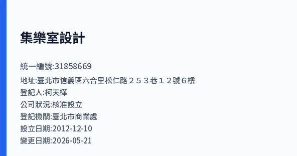 集樂室設計的照片-統編 31858669(臺北市) 公司登記資料與營業項目詳細圖表