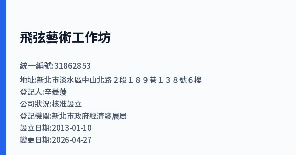 飛弦藝術工作坊的照片-統編 31862853(新北市) 公司登記資料與營業項目詳細圖表