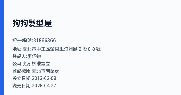 狗狗髮型屋的照片-統編 31866366(臺北市) 公司登記資料與營業項目詳細圖表