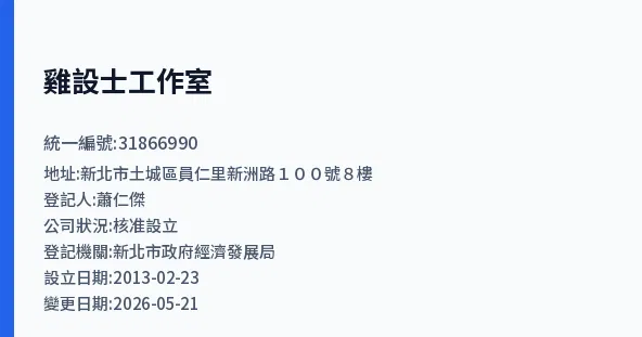 雞設士工作室的照片-統編 31866990(新北市) 公司登記資料與營業項目詳細圖表