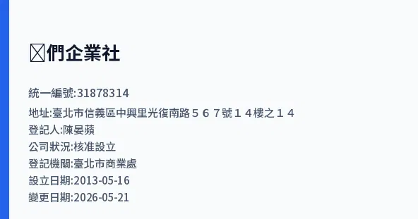貮們企業社的照片-統編 31878314(臺北市) 公司登記資料與營業項目詳細圖表