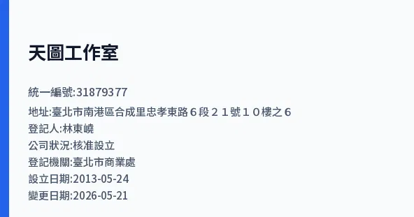 天圖工作室的照片-統編 31879377(臺北市) 公司登記資料與營業項目詳細圖表