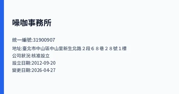 噪咖事務所的照片-統編 31900907(臺北市) 公司登記資料與營業項目詳細圖表