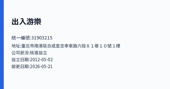 出入游樂的照片-統編 31903215(臺北市) 公司登記資料與營業項目詳細圖表